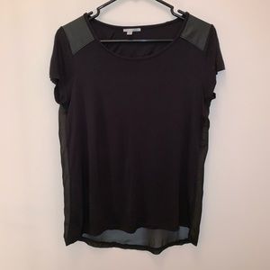 Halogen | Tops | Halogen Faux Leather Yoke Tee | Poshmark